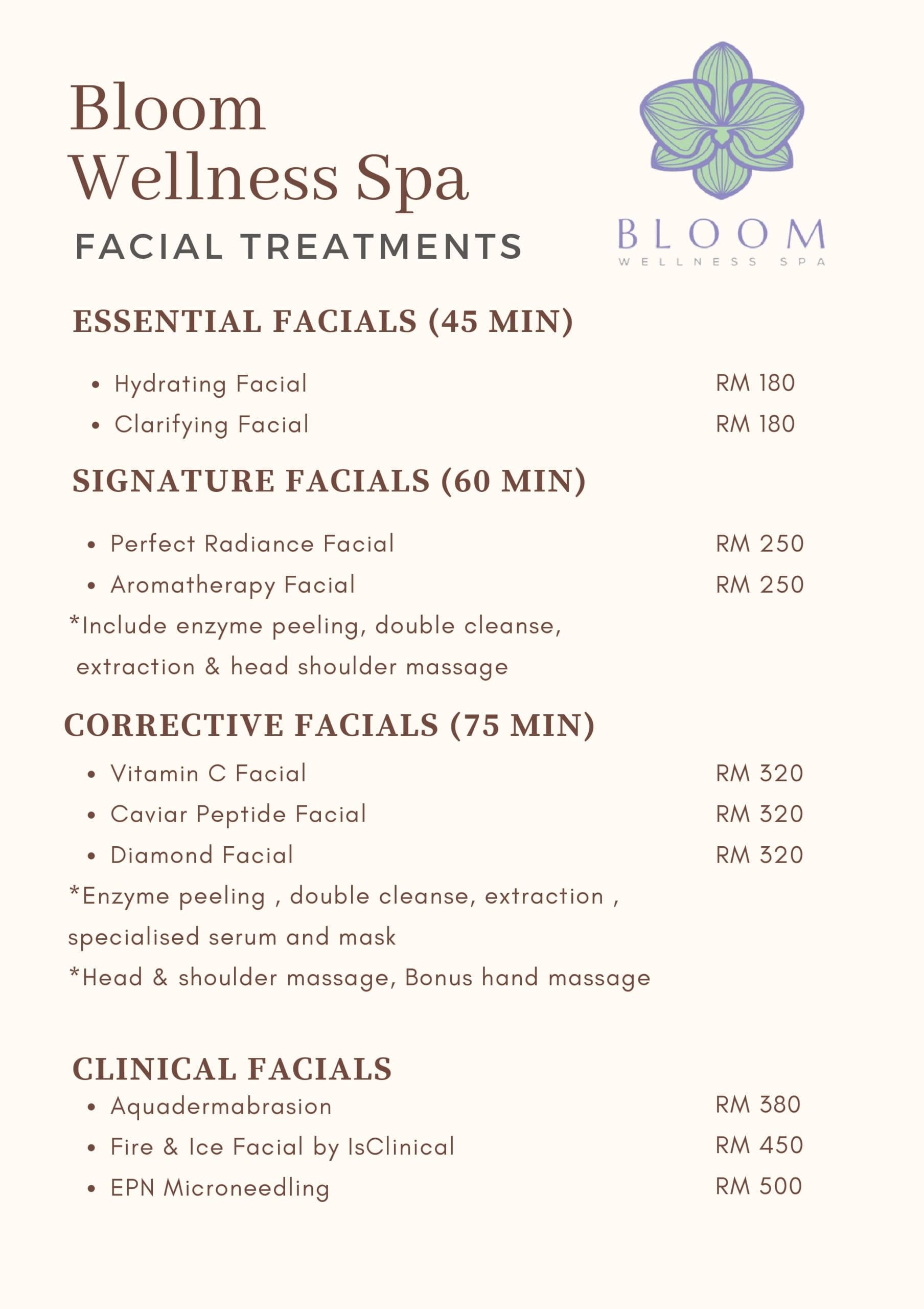 Menu | Bloom Wellness Spa
